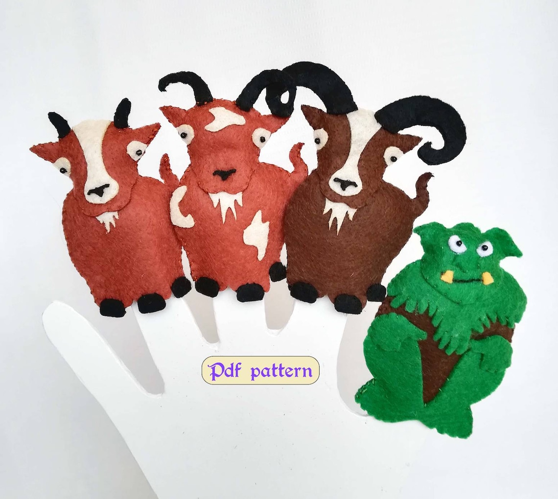 Three Billy Goats Gruff Felt Finger Puppet PDF Pattern and Step by Step ...