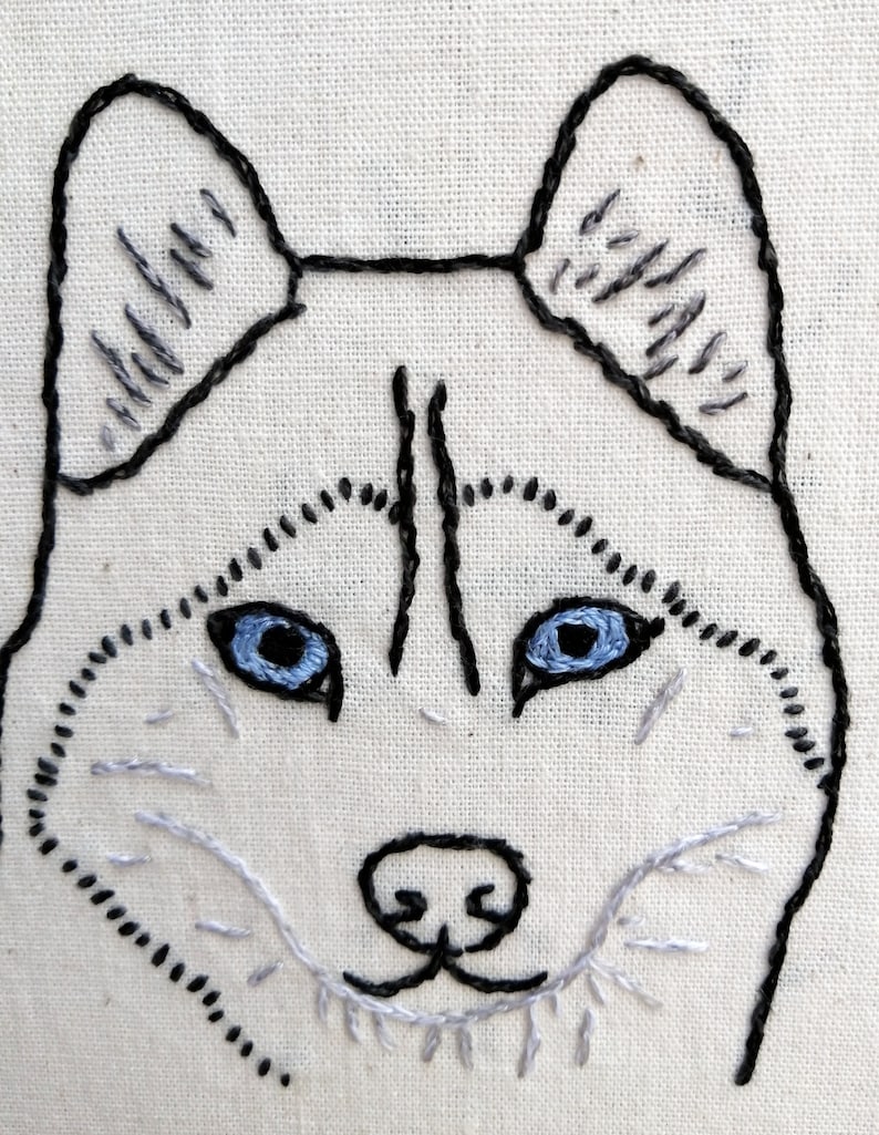 Husky Dog Hand Embroidery Pattern: Easy Beginner Project (PDF) - Etsy