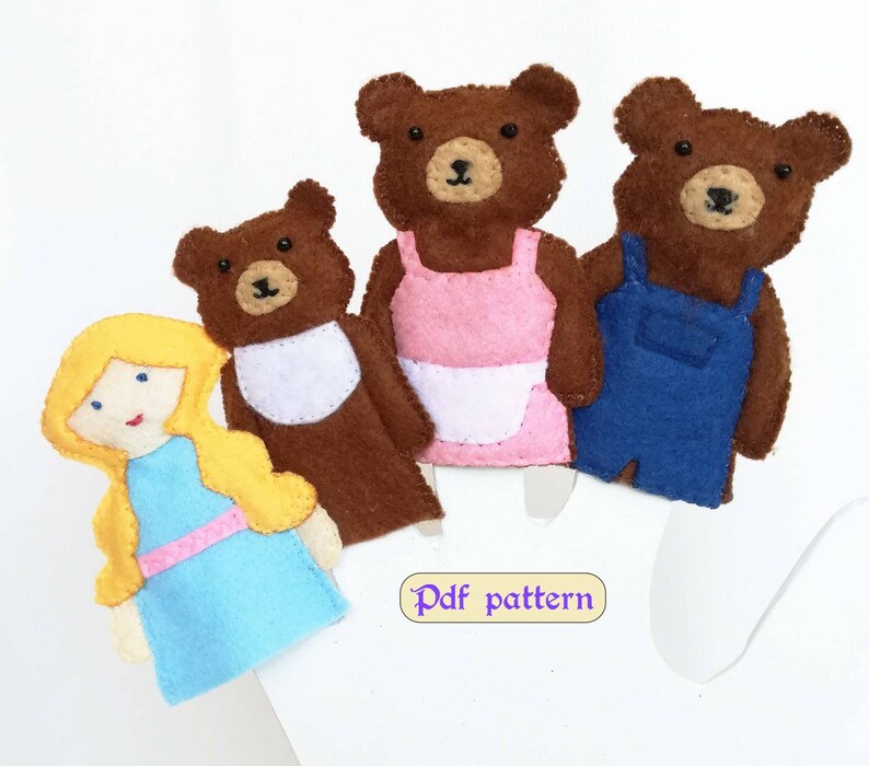 Goldilocks and the Three Bears Felt Finger Puppet PDF Pattern and Step ...
