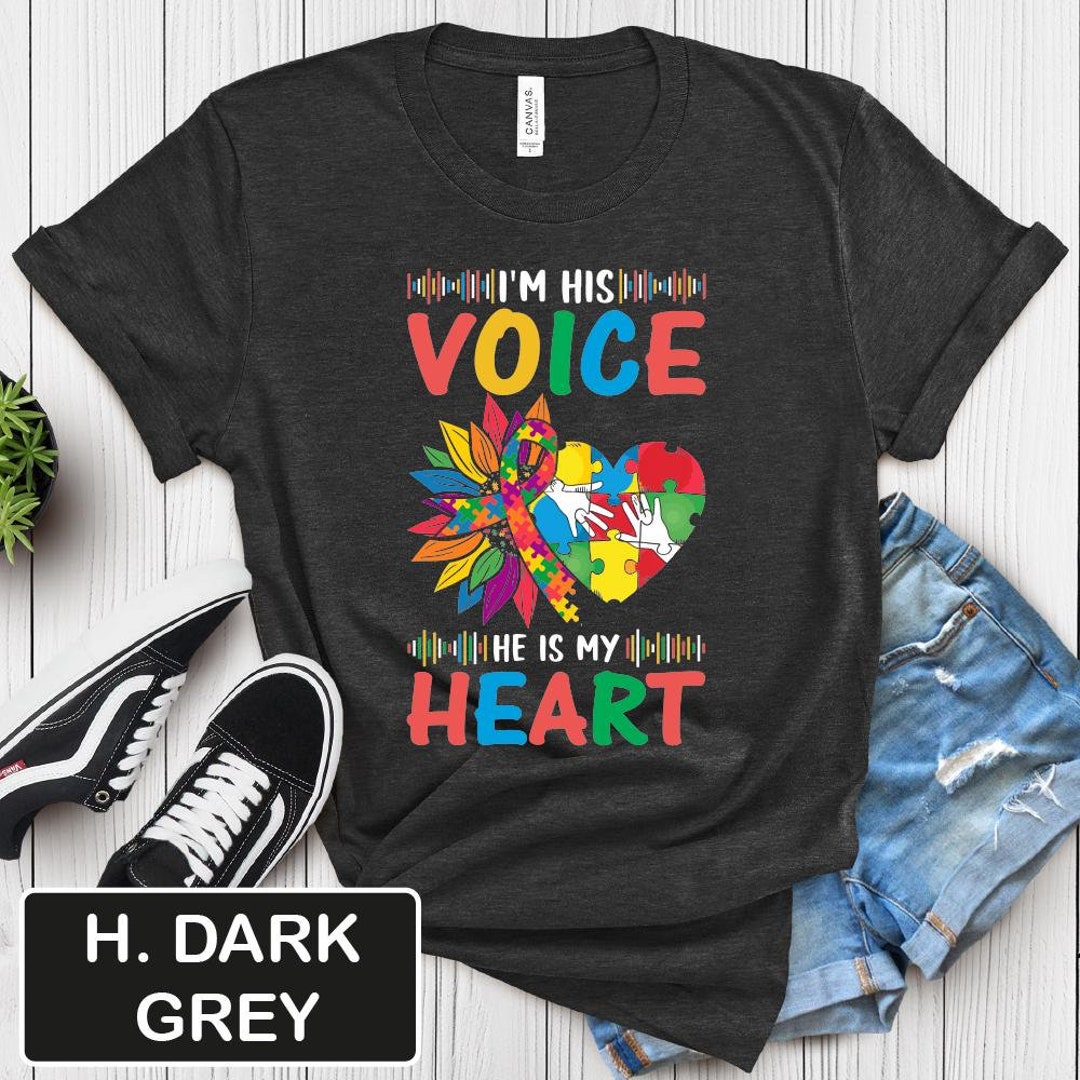 I Am His Voice He is My Heart Autism Awareness Shirt, Puzzle Heart T ...