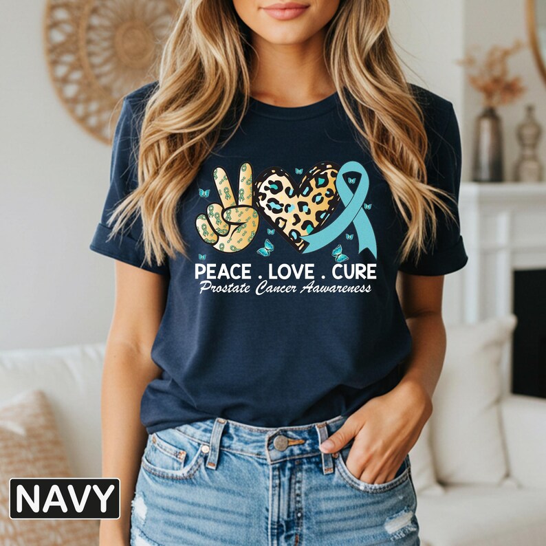 Peace Love Cure Prostate Cancer Awareness Tee | Light Blue Ribbon ...