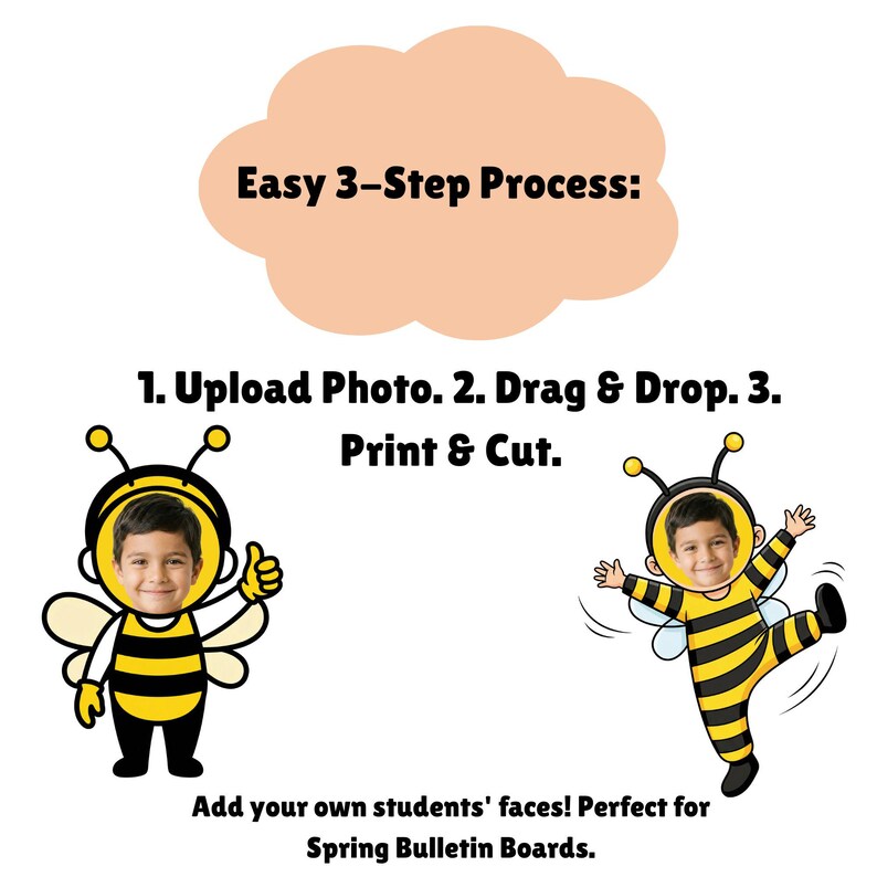 Bee Kids Face Craft Template, Spring Bulletin Board Decor, Cut Activity ...