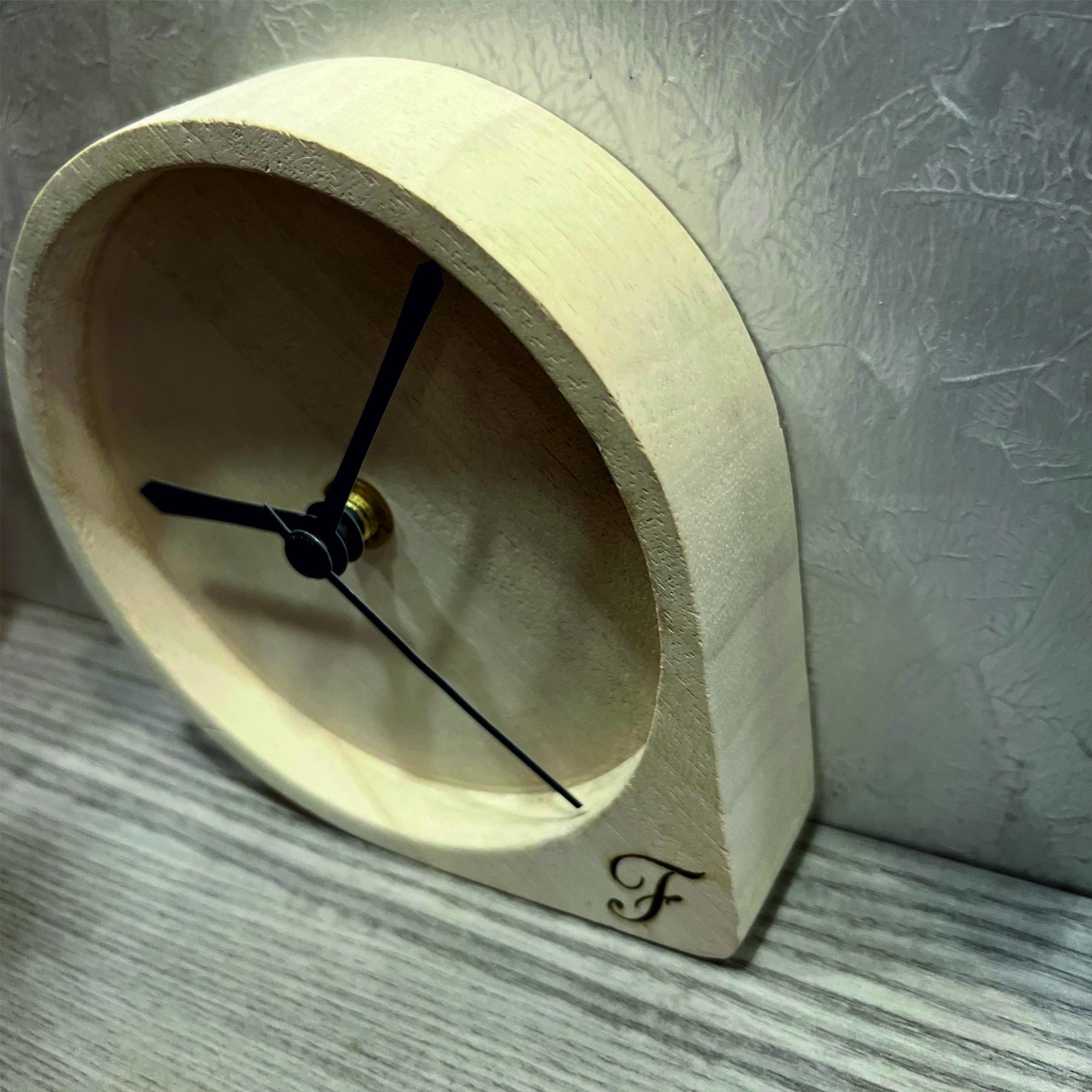 Customizable Small Wooden Clock, Desktop Aesthetic Clock, Letter Round ...