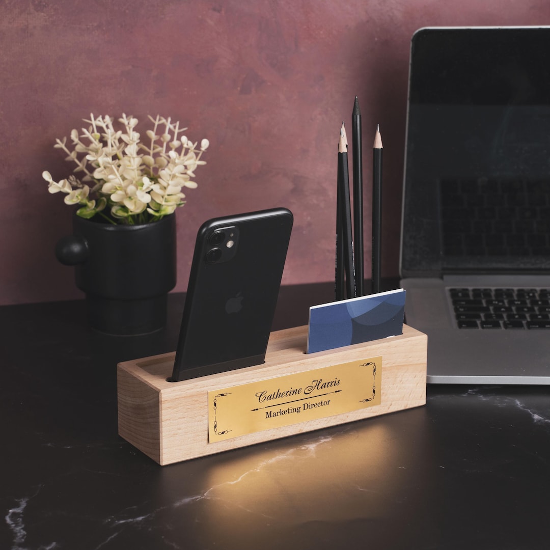 Elegant Wooden Pen & Phone Holder, Phone Stand, Pencil Holder, Business ...