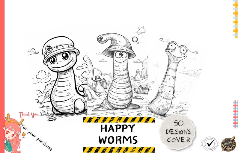 Kawaii Worms Coloring Book – 50+ Monster Designs (PDF Download) - Etsy