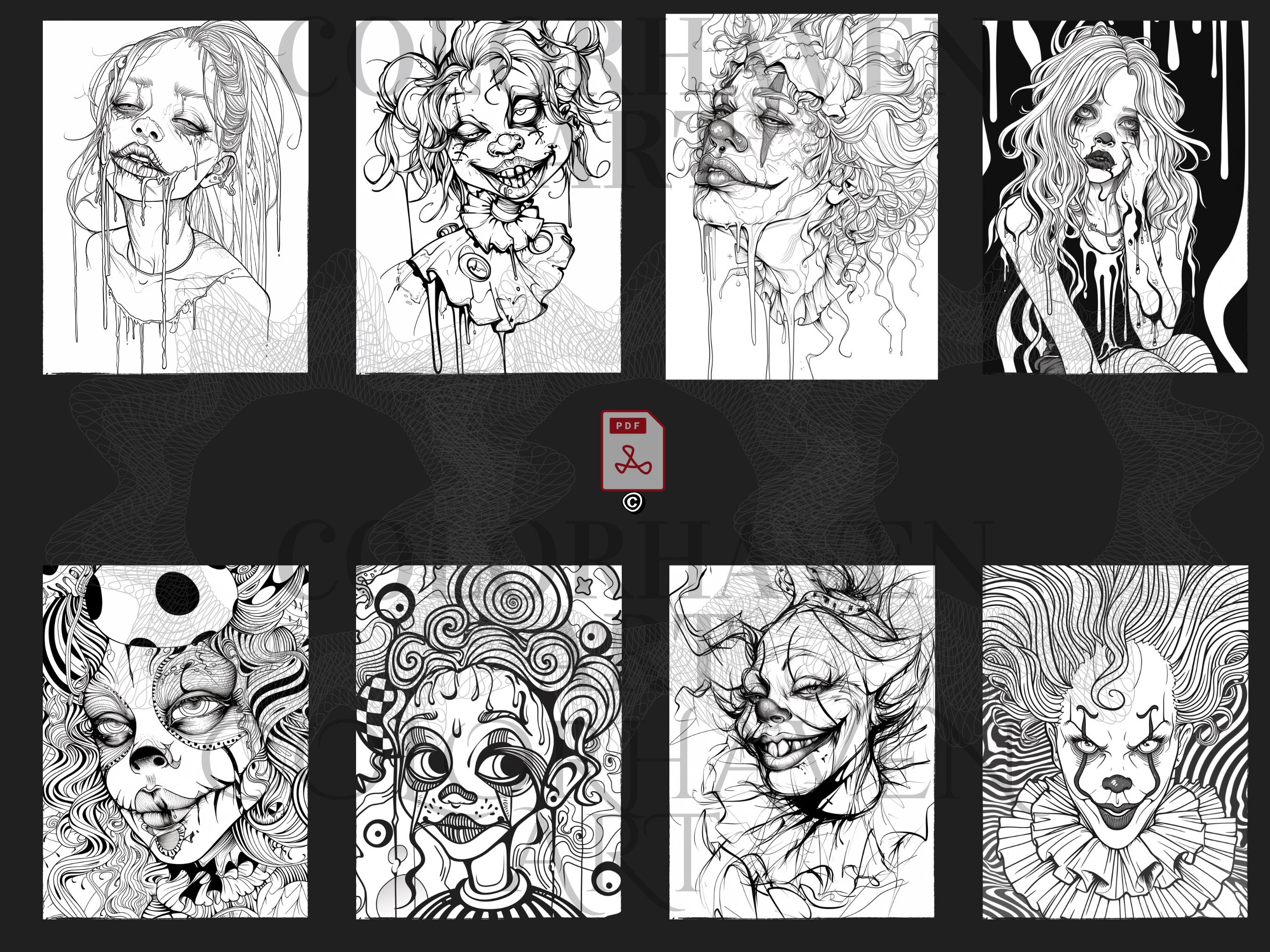 Horror Clowns Coloring Book: Macabre Illustrations (printable PDF) - Etsy