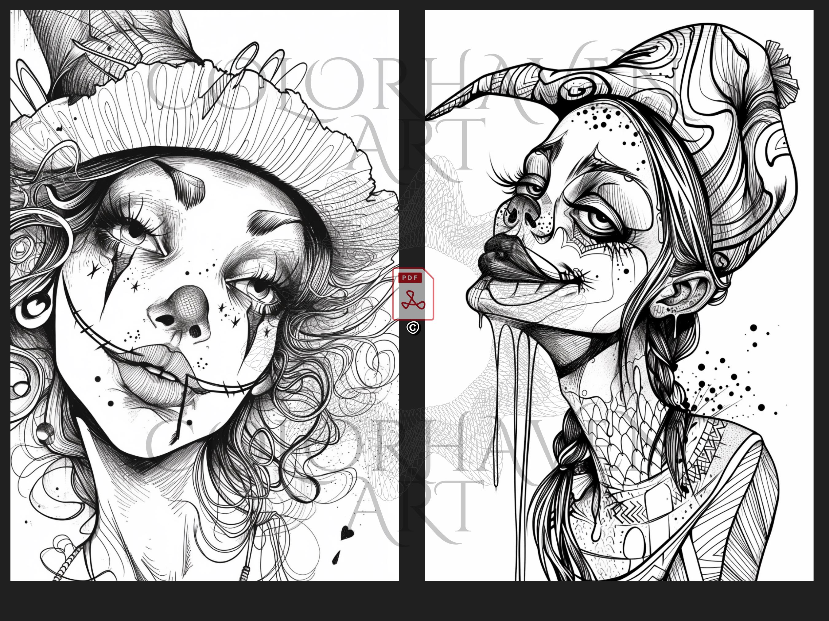 Horror Clowns Coloring Book: Macabre Illustrations (printable PDF) - Etsy