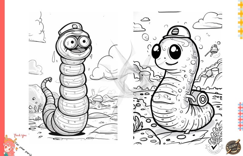 Kawaii Worms Coloring Book – 50+ Monster Designs (PDF Download) - Etsy