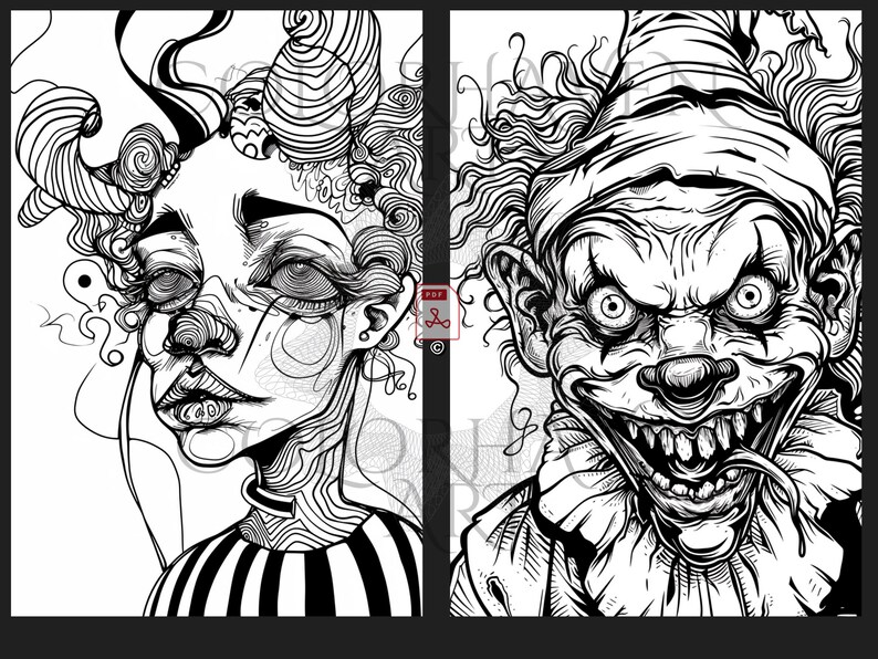 Horror Clowns Coloring Book: Macabre Illustrations (printable PDF) - Etsy