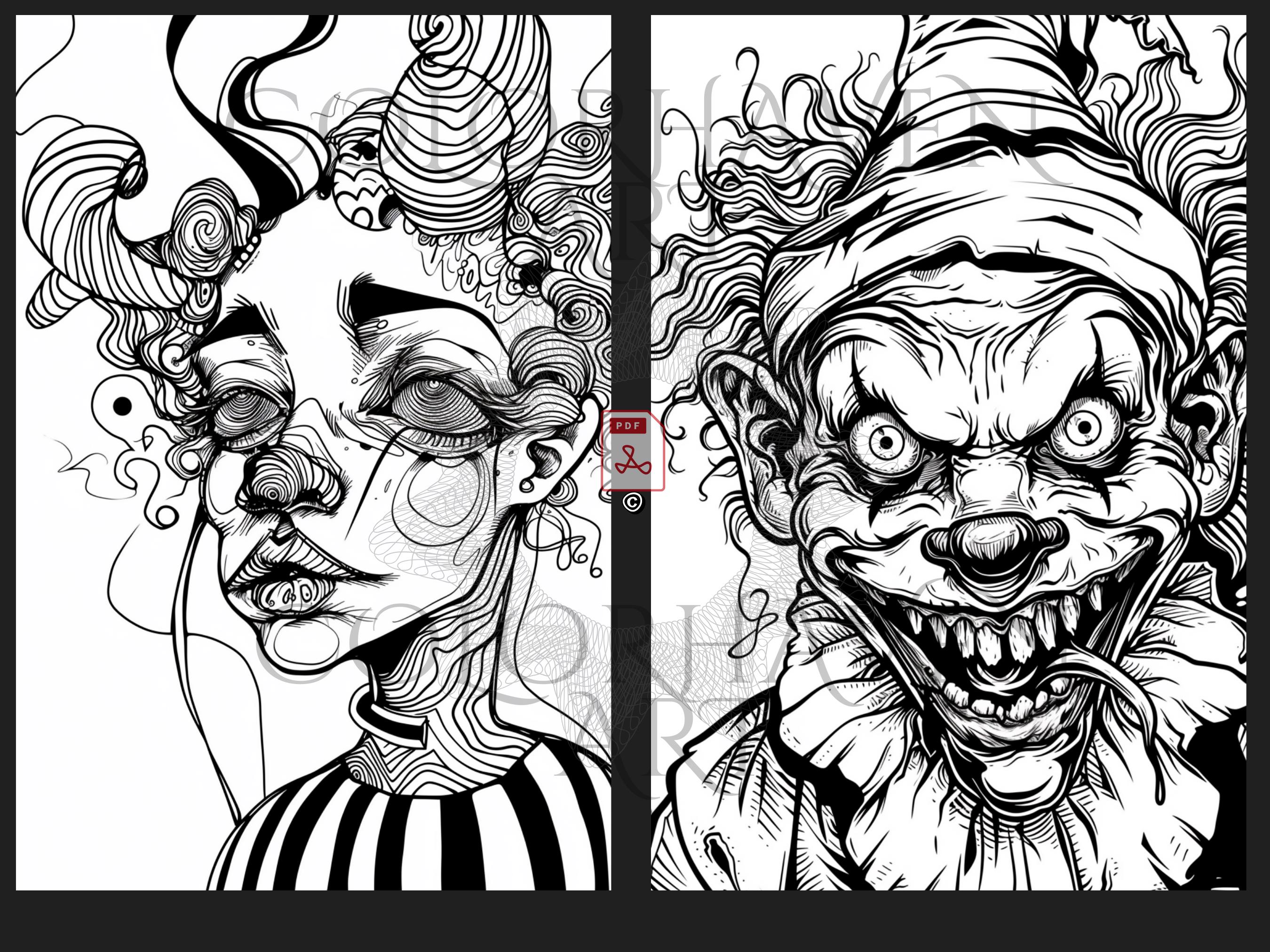 Horror Clowns Coloring Book: Macabre Illustrations (printable PDF) - Etsy