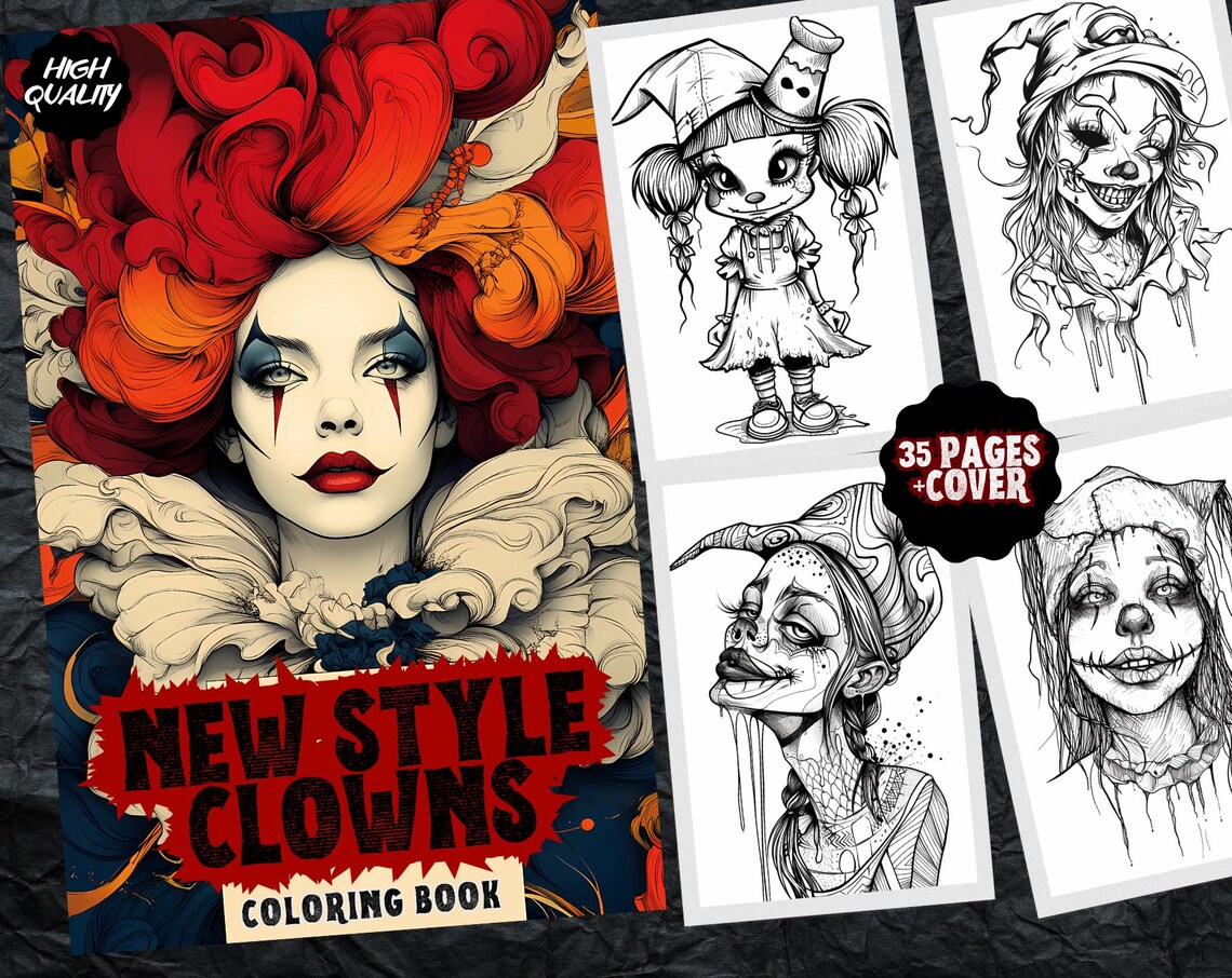 Horror Clowns Coloring Book: Macabre Illustrations (printable PDF) - Etsy