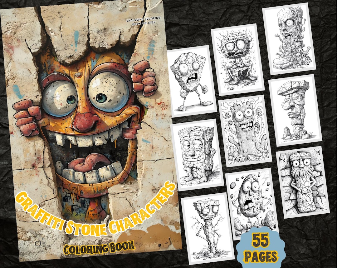 Graffiti Stone Characters Coloring Book: 55 Unique Fantasy Drawings ...