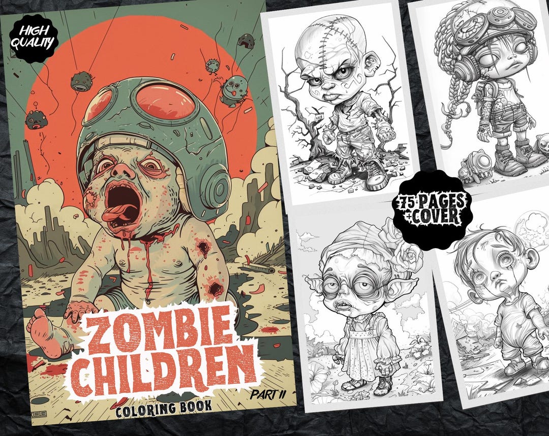 Zombie Children Horror Coloring Book: 75 Printable Pages (PDF) - Etsy