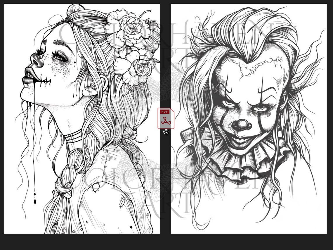 Horror Clowns Coloring Book: Macabre Illustrations (printable PDF) - Etsy