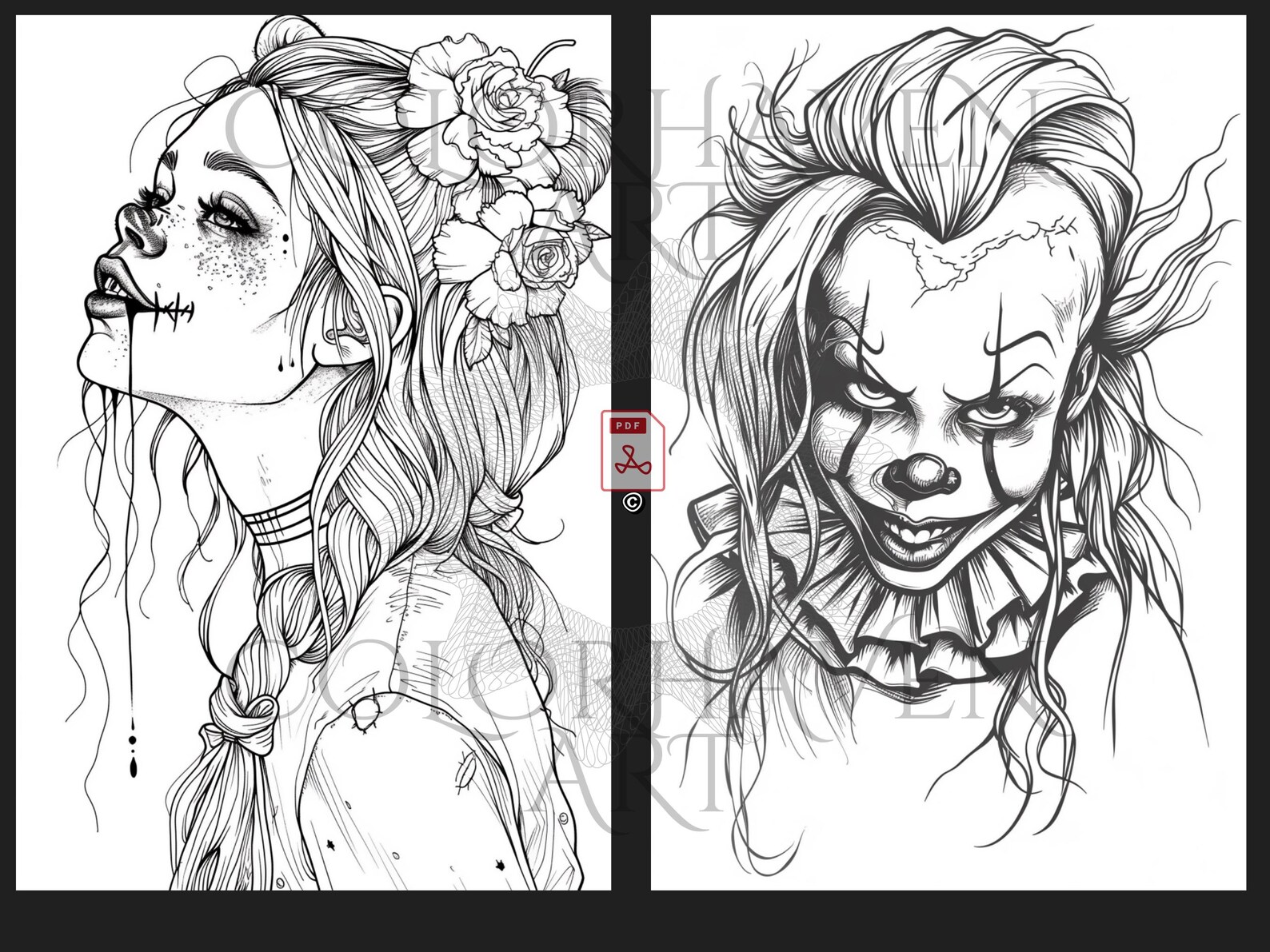 Horror Clowns Coloring Book: Macabre Illustrations (printable PDF) - Etsy