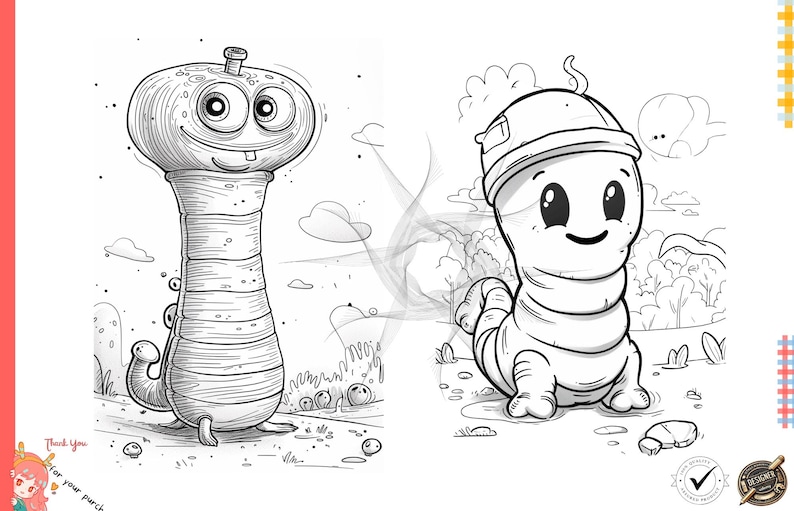 Kawaii Worms Coloring Book – 50+ Monster Designs (PDF Download) - Etsy