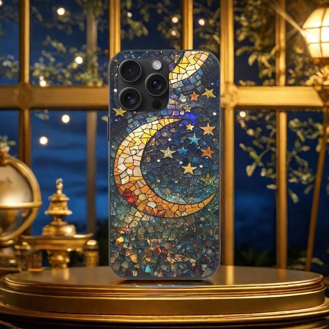 Stained Glass Print Moon Stars Phone Case, Celestial Phone Case Phone ...