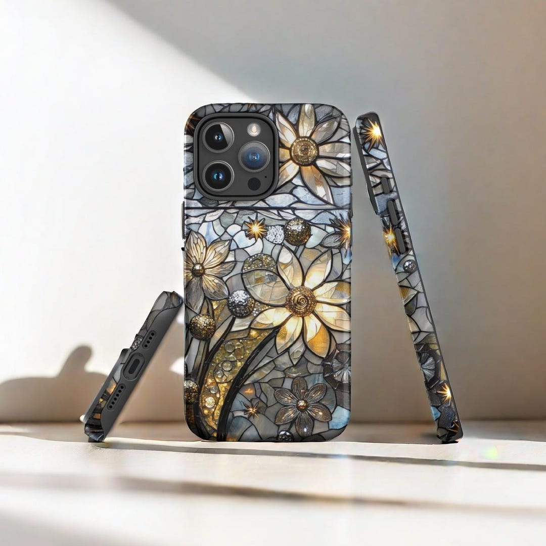 Artistic Stained Glass Phone Case, Stained Glass Flower Phone Cover ...