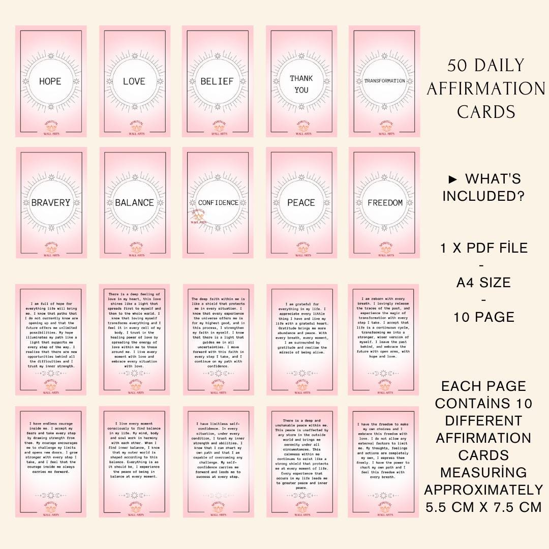 POSITIVE AFFIRMATION CARDS, Printable Affirmation Digital Cards Deck ...