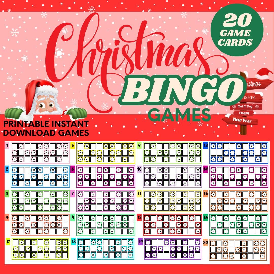 CHRISTMAS BINGO CARDS, 20 per Page, Party Game, Bingo Cards Download ...