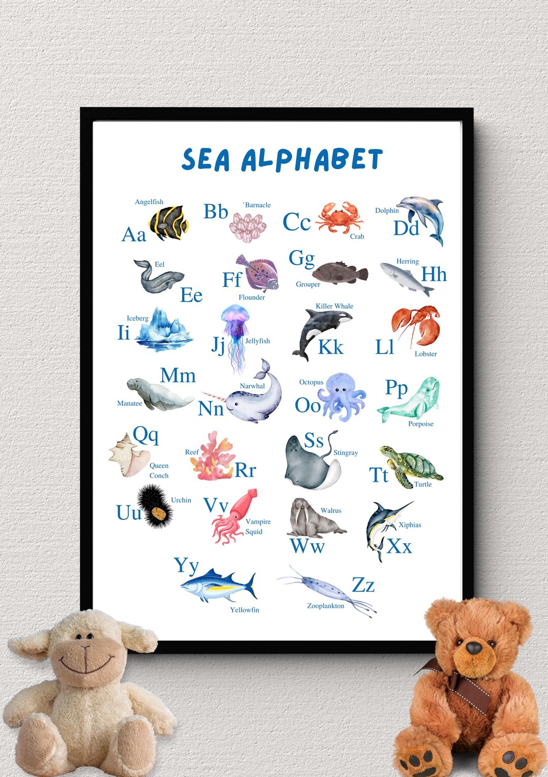 Minimalistic Sea Alphabet Poster for Kids HD, Educational Poster ...
