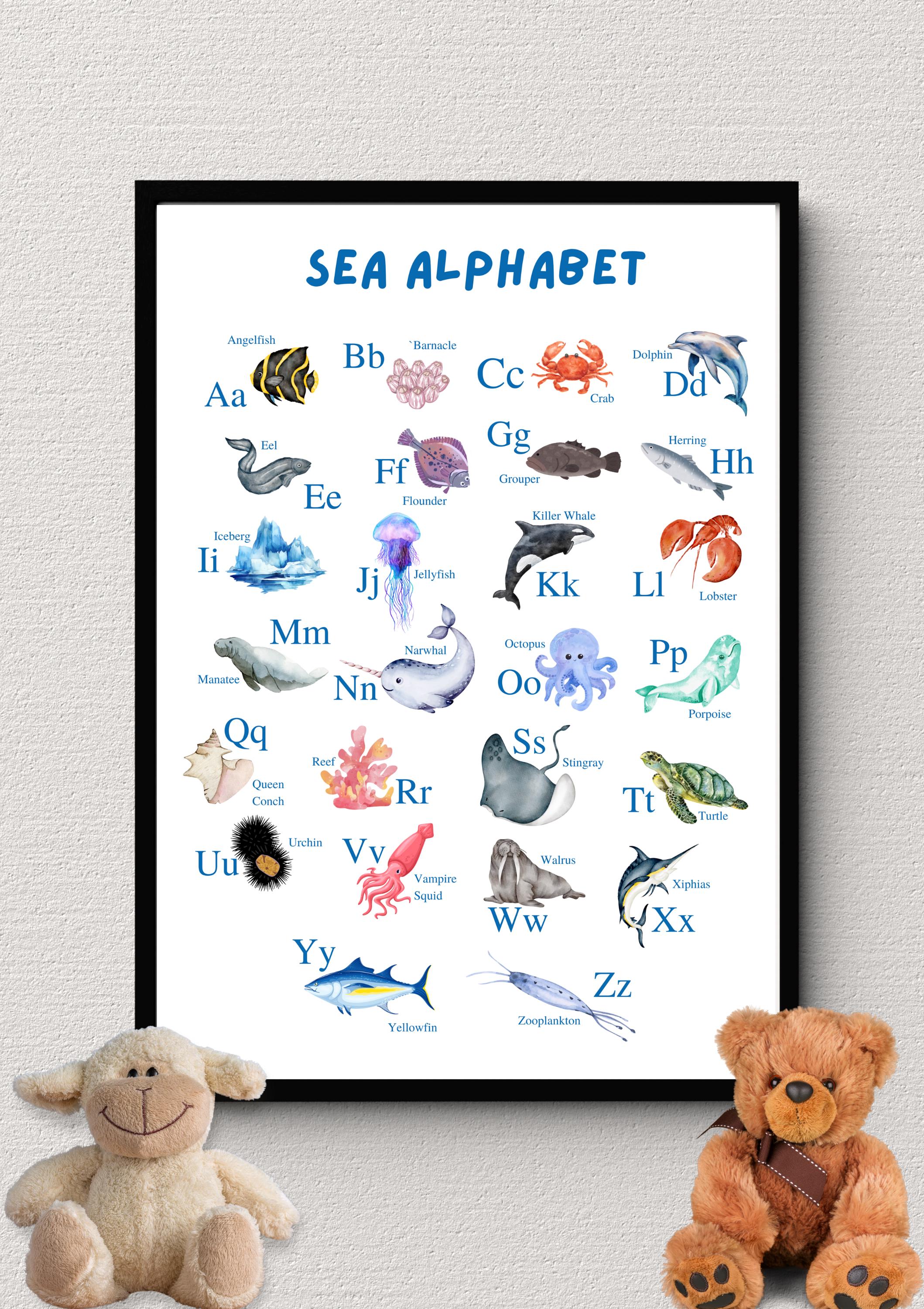 Minimalistic Sea Alphabet Poster for Kids HD, Educational Poster ...