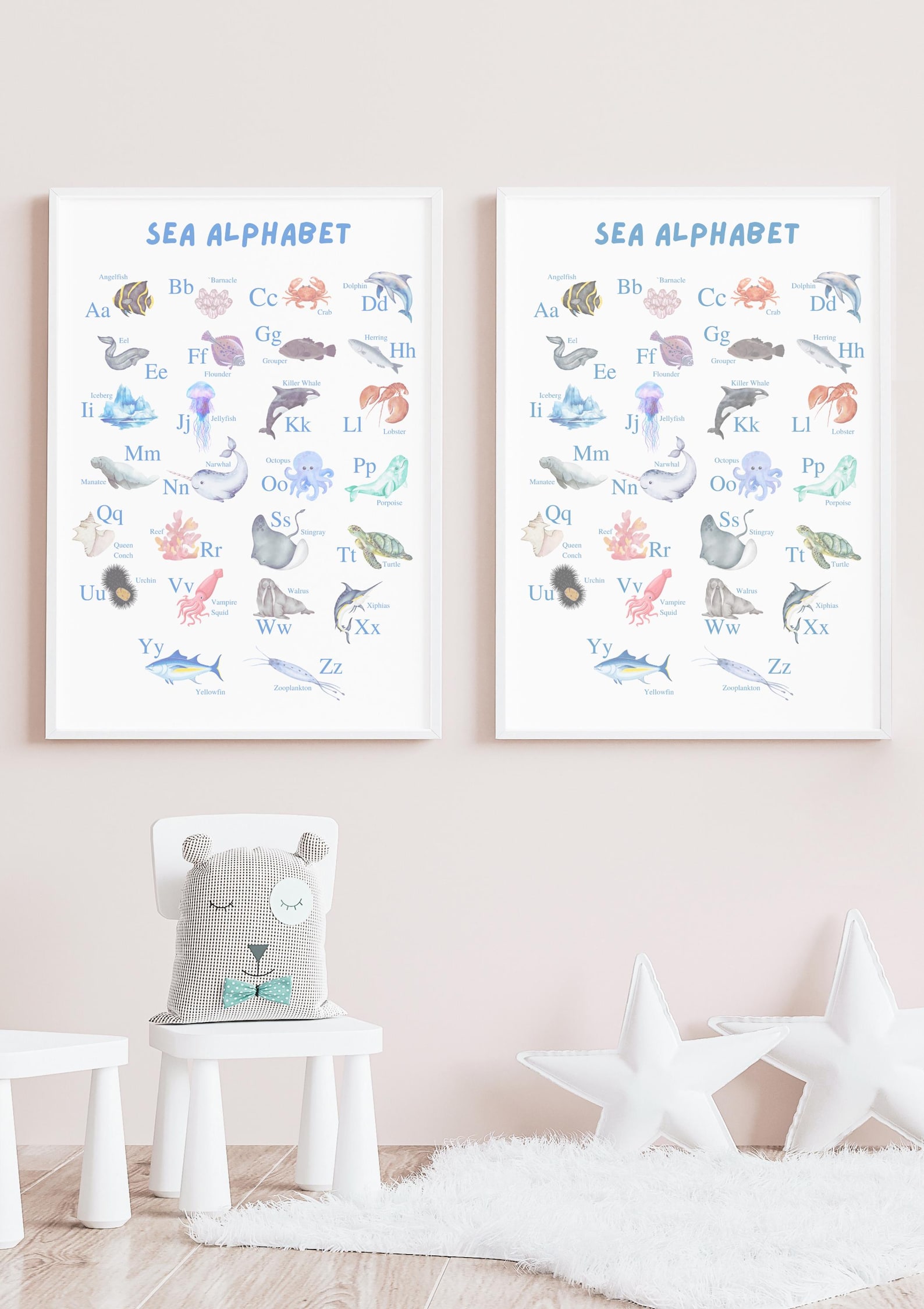 Minimalistic Sea Alphabet Poster for Kids HD, Educational Poster ...