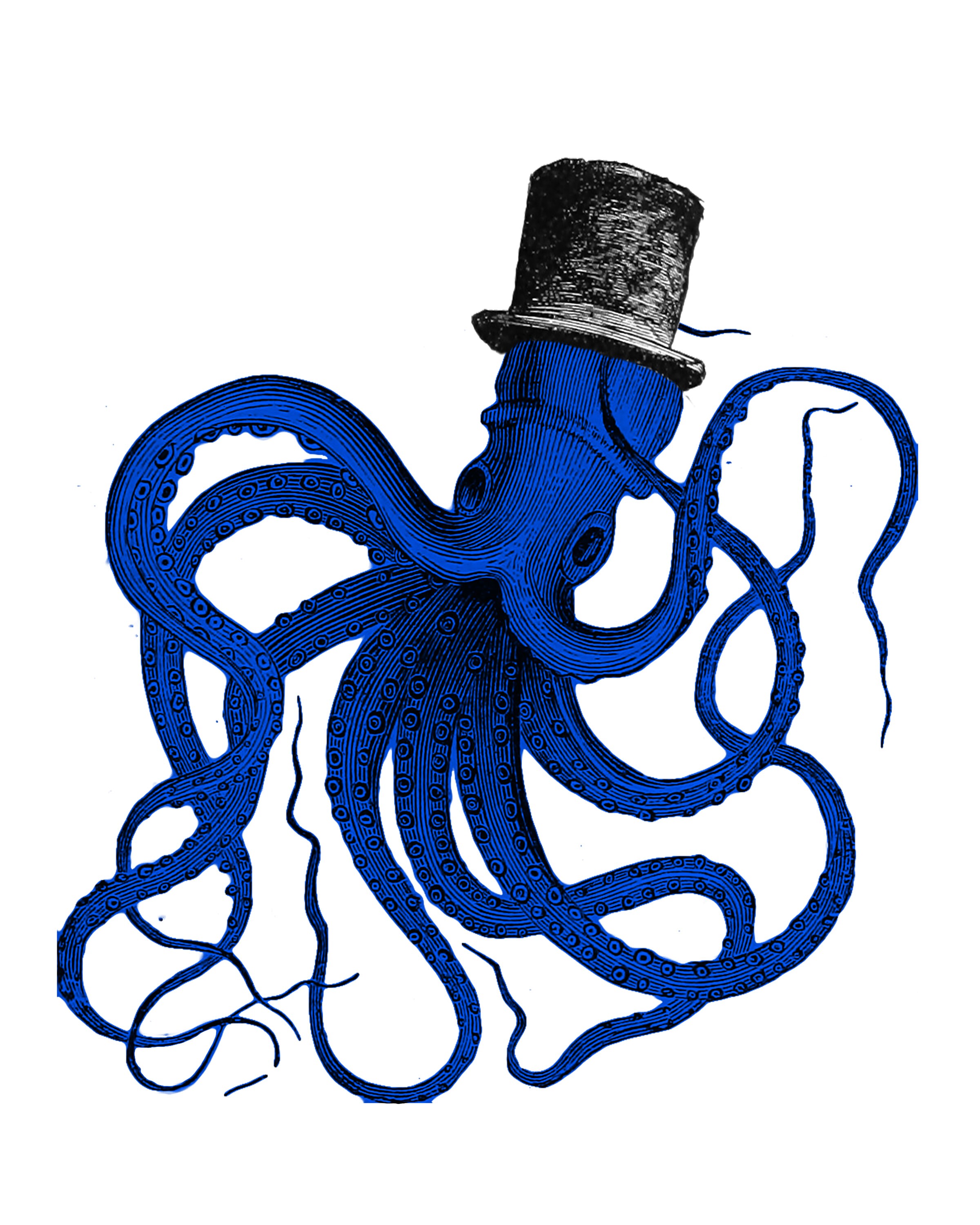 Blue Octopus in a Top Hat. Beautiful Fine Art Victorian Era - Etsy