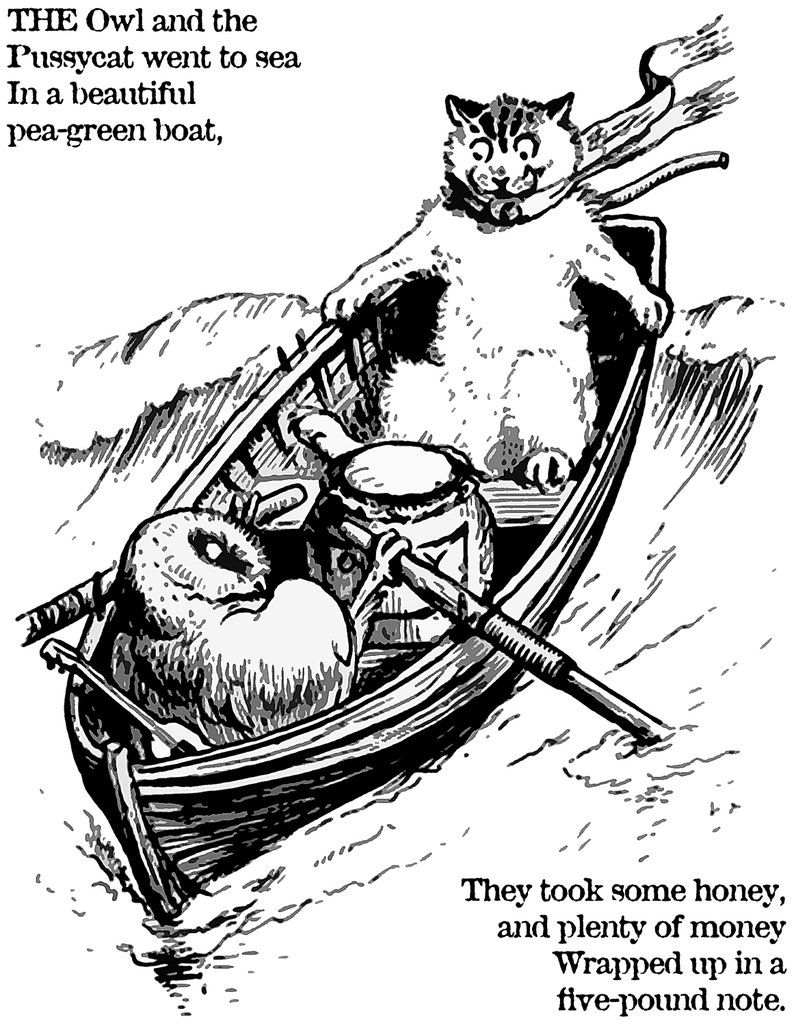 The Owl and the Pussycat Print, Vintage Nursery Rhyme Art (digital ...