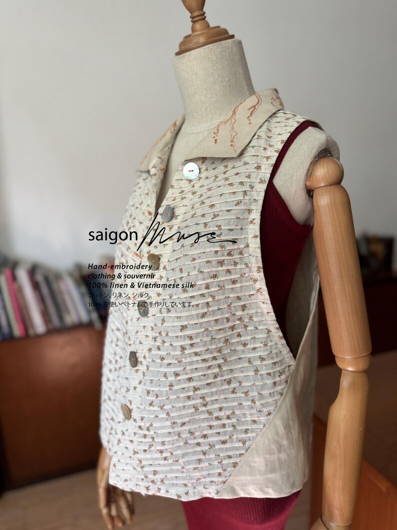 MINIMALIST VEST Exclusive Hand-embroidered Linen Vest – Pleated Details ...