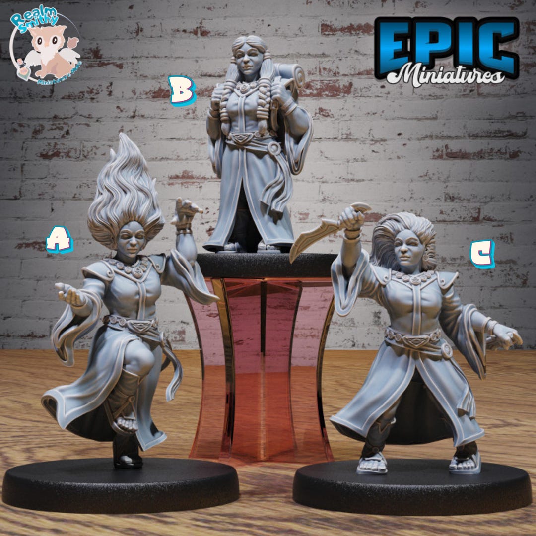 UN/PAINTED Female Dwarf Wind Mage Miniature medium Premium Dnd Minis ...