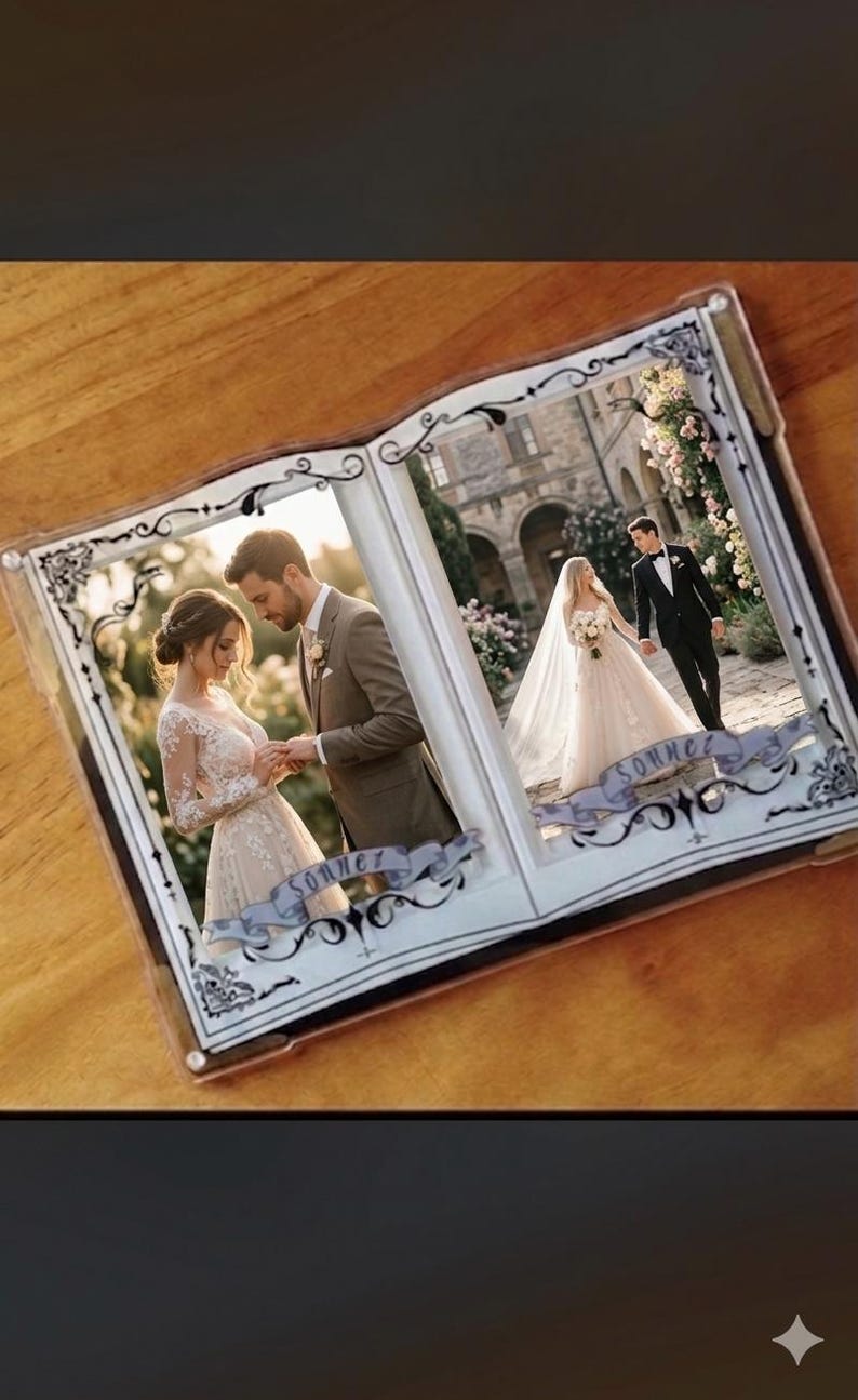 Vintage Book Acrylic Wedding Photo Frame – "sonnet" Double Display ...