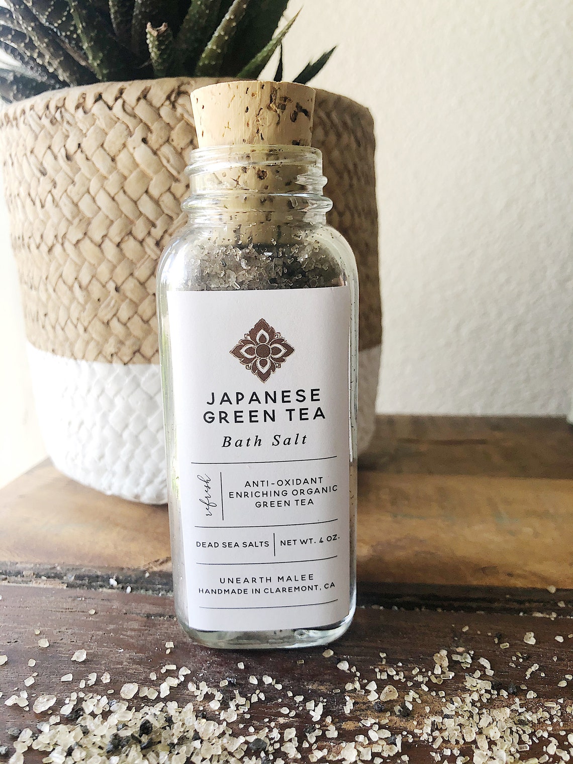 Japanese Green Tea Bath Salt Dead Sea Salts 4 Oz Glass Jar | Etsy