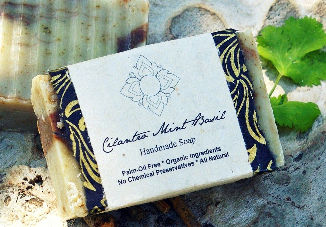Cilantro Mint Basil Organic Body Soap - Palm Oil Free, Wrapped in ...