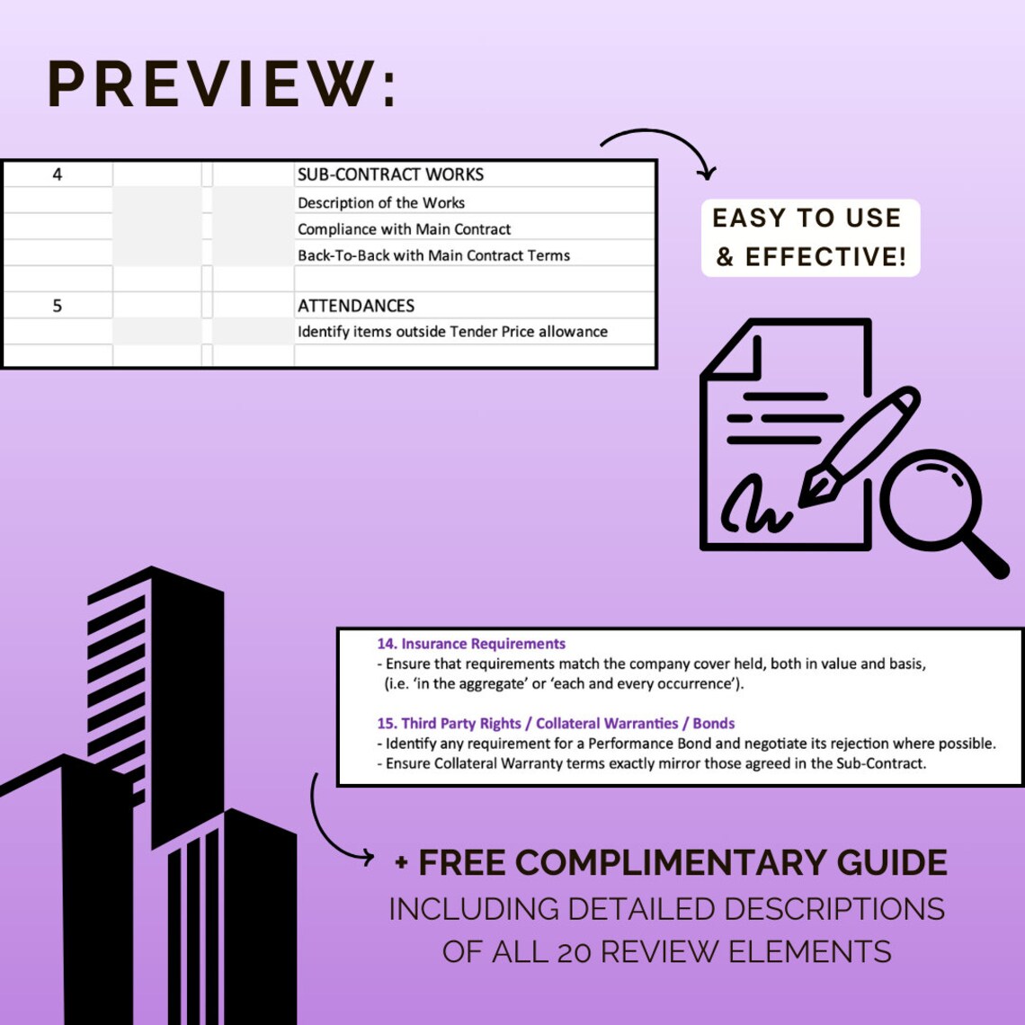 Sub-contract Document Review Guide Excel Template - Construction ...