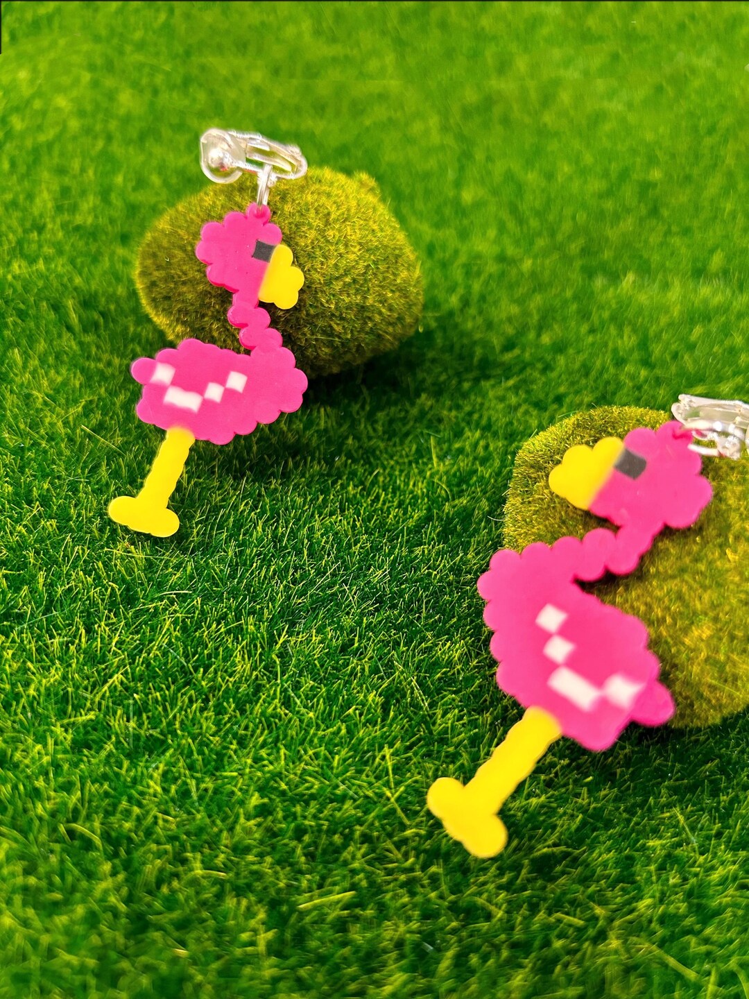 Handmade Pink Flamingo Perler Beads Earrings Cute Pixel Art Dangle ...