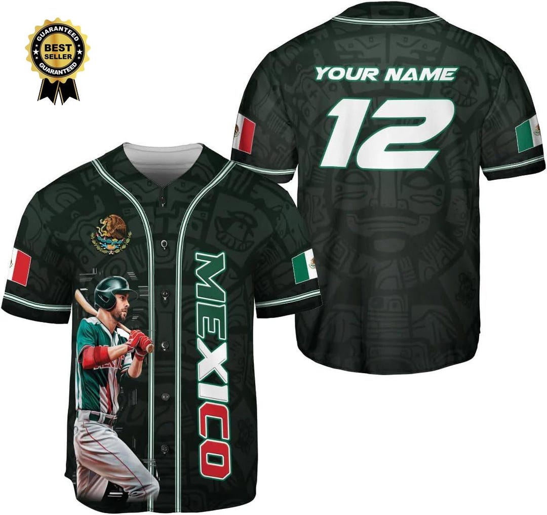 Custom Mexico Baseball Jersey 3D Mexican Flag With Baseball Player ...