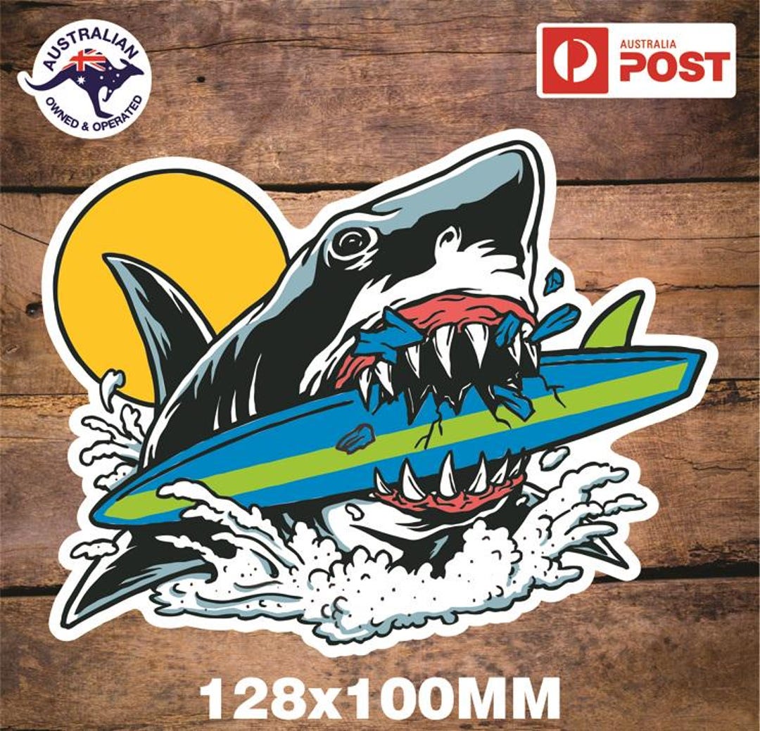 SHARK BITING SURFEBOARD Sticker Surfing Surf Australia - Etsy