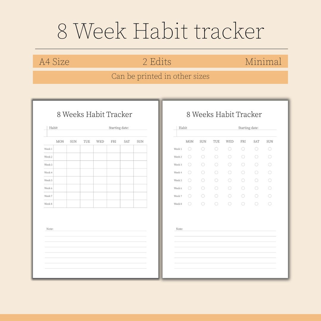 8 Week Habit Tracker, Habit Tracker, 2 Months Habit Tracker, A4 Habit ...
