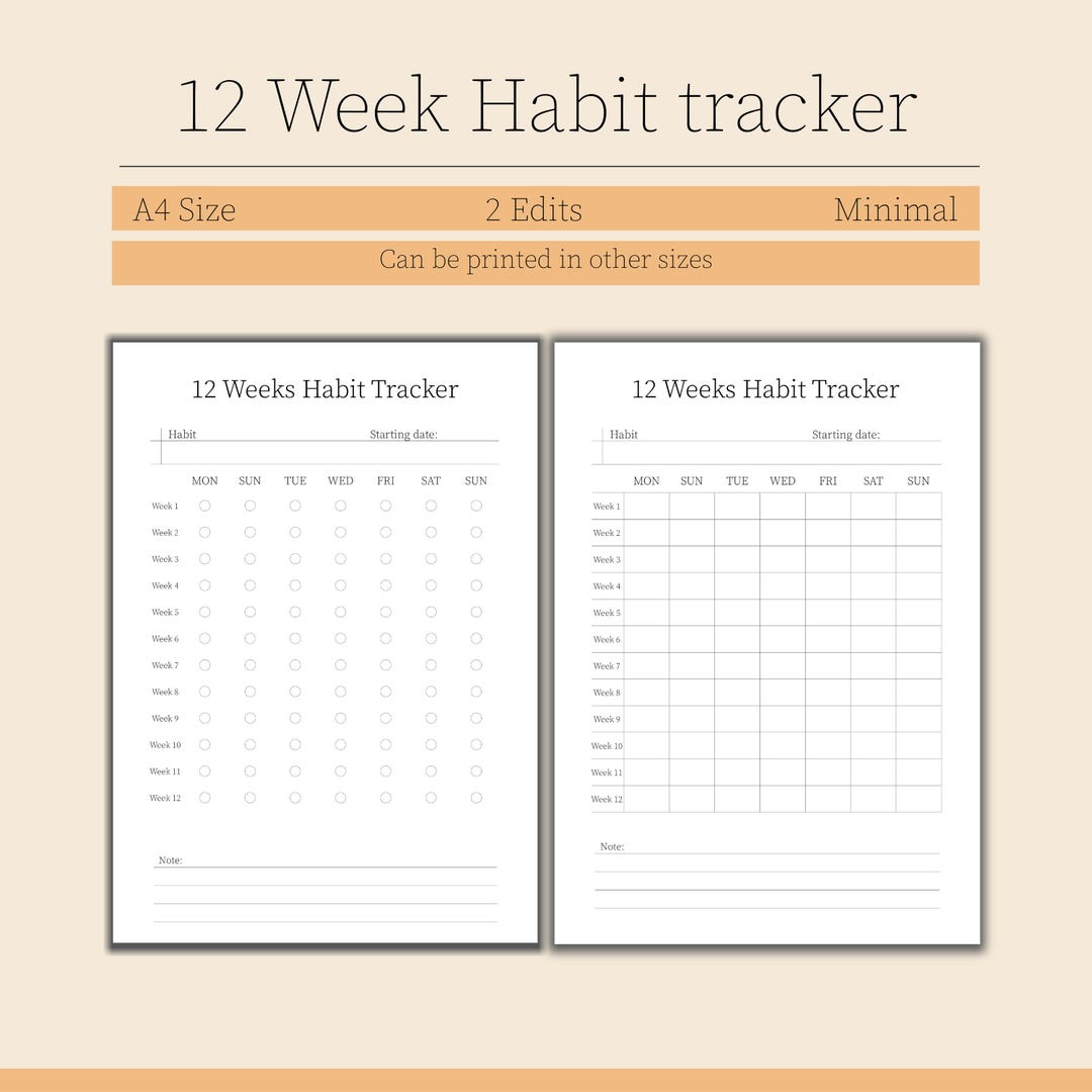 12 Week Habit Tracker, Habit Tracker, 3 Months Habit Tracker, A4 Habit ...