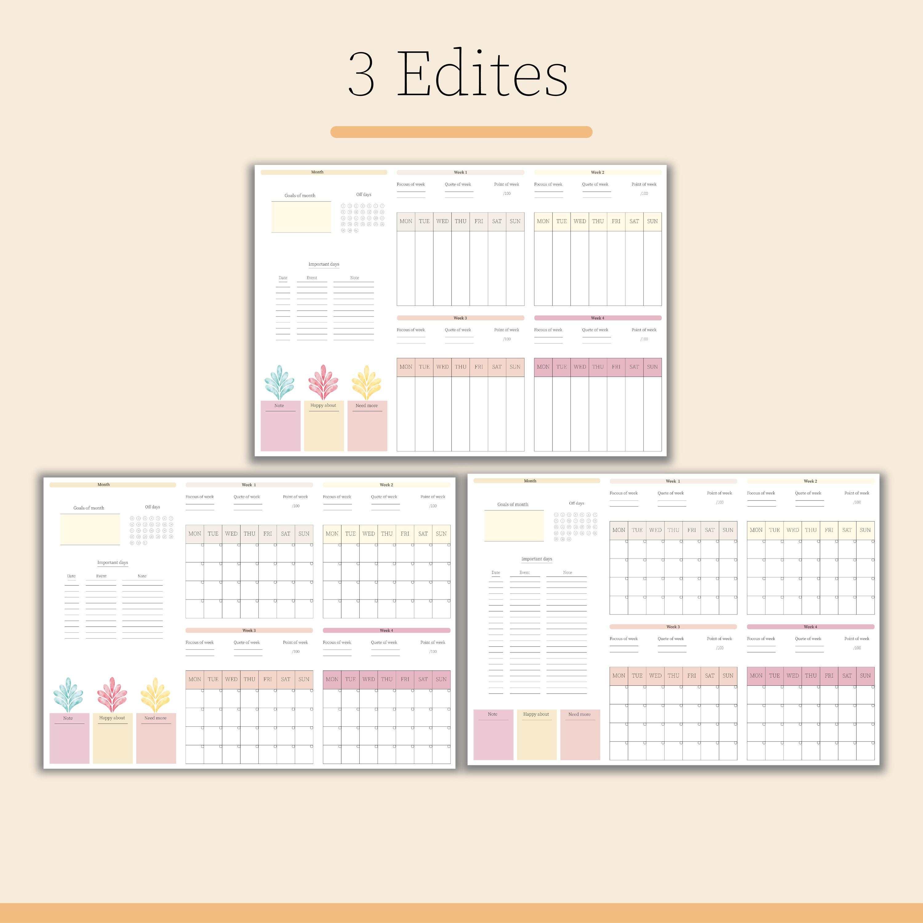 Monthly and Weekly Planner Printable Landscape Poster, Weekly Planner ...