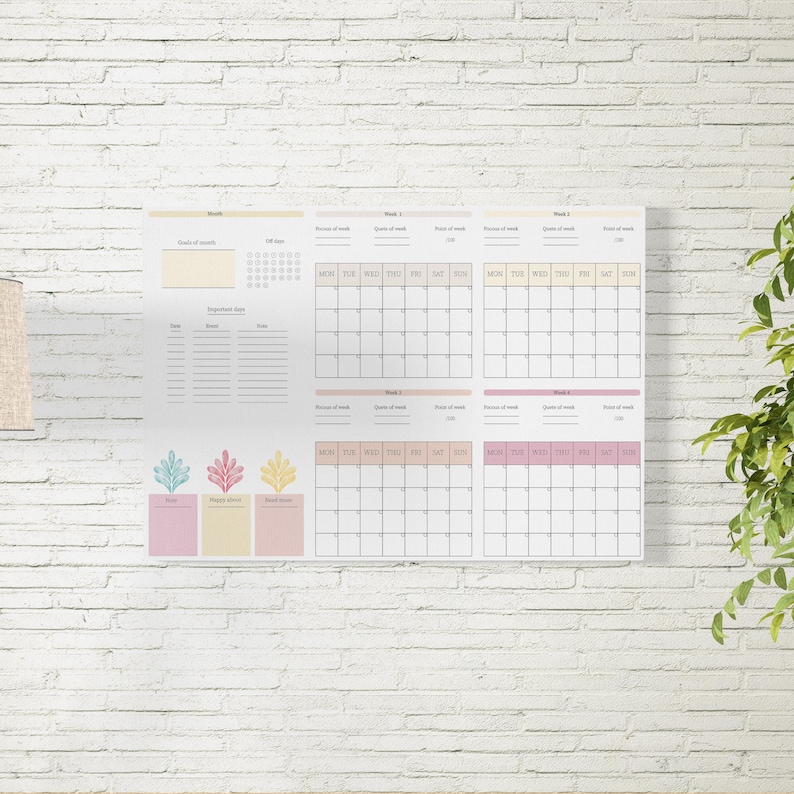 Monthly and Weekly Planner Printable Landscape Poster, Weekly Planner ...