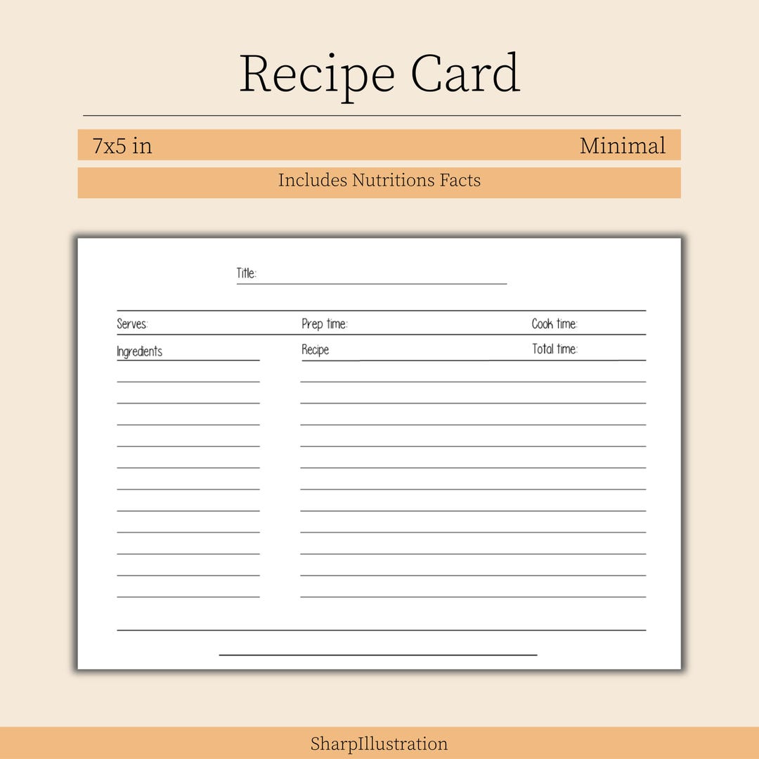 Recipe Card Template, Meal Recipe Card Template, Food Recipe Card ...