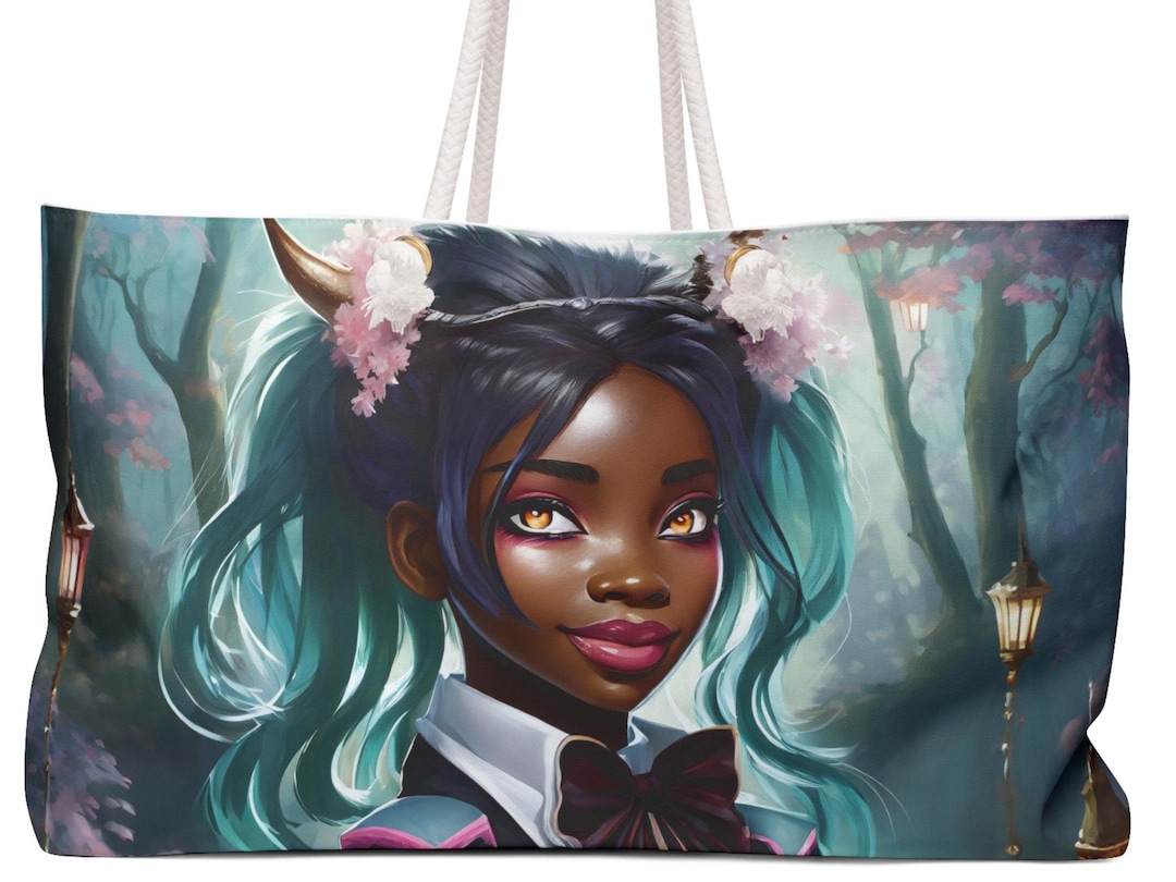 Black Anime Girl Weekend Bag Custom Graphic Tote for Nurses, Moms ...