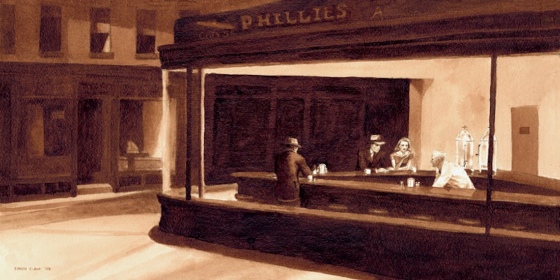 Coffee Art, the Nighthawks, Painted Using Only Coffee, Diner, Night ...