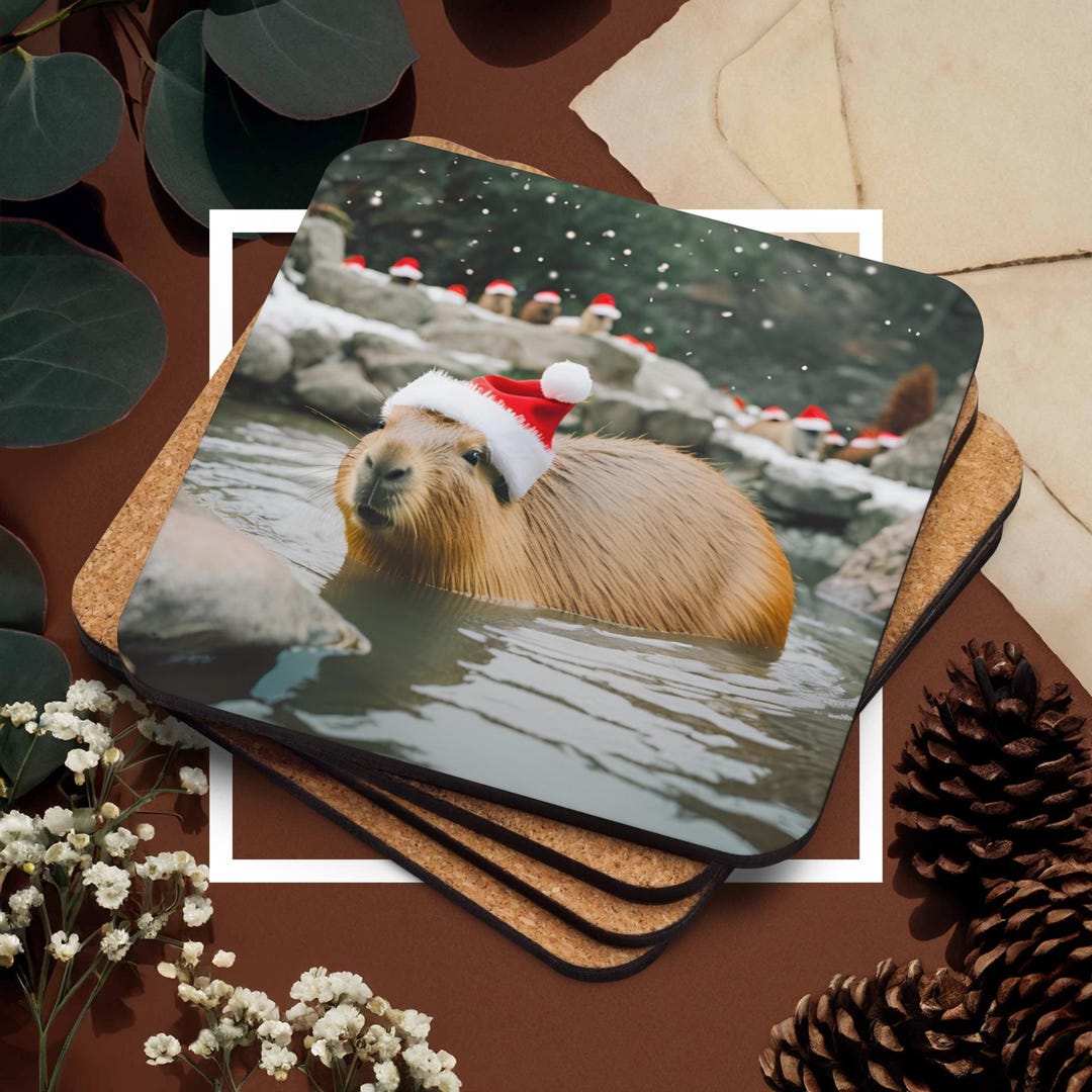 Funny Cute Capybara Santa Hat in Chirstmas Cork-back Coaster - Etsy
