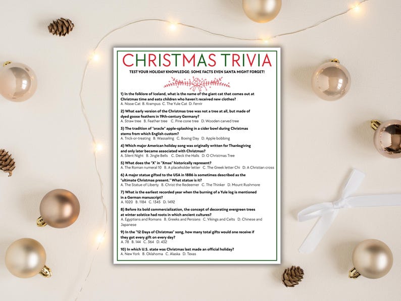 Printable Christmas Trivia, Christmas Party Trivia, Christmas Games for ...