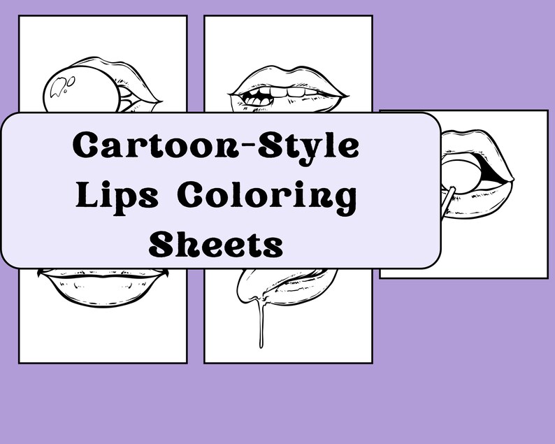 Cartoon-style Lips Coloring Sheets, Digital, Printable, and Instant ...