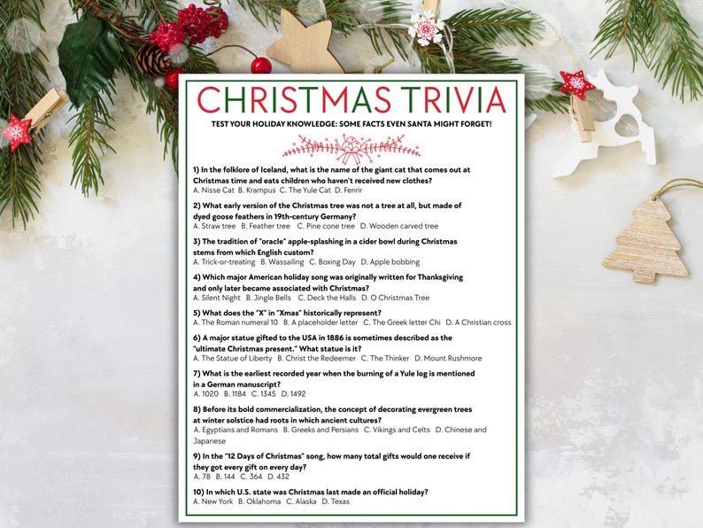 Printable Christmas Trivia, Christmas Party Trivia, Christmas Games for ...