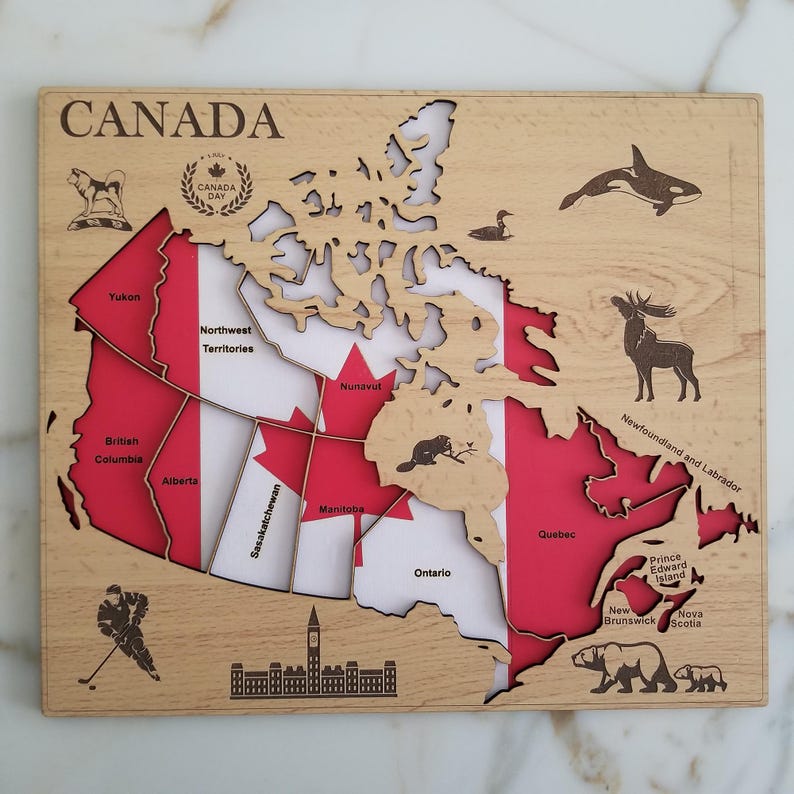 Laser Cut Wood Map of Canada - Educational and Decorative - Etsy